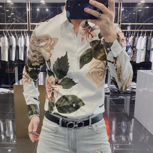 Vintage Flower Print Shirts Men Autumn Long Sleeve Loose Casual ...