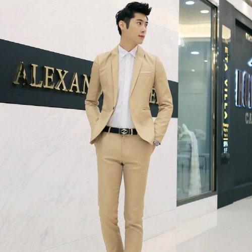 Mens Suits Groom Tuxedos Spring Youth Student Leisure Two Pieces Suit ...