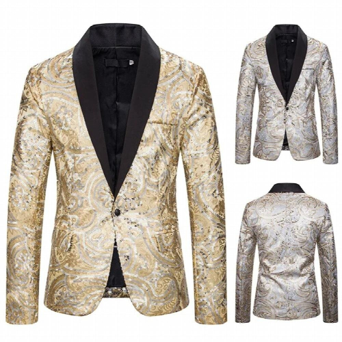 Mens Suits Sequins Blazer Banquet Dress Suit for Performance Nightclub ...