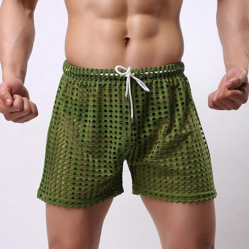 Mens Sleepwear Shorts Big Mesh Honeycomb Net Mens Home Pajamas Shorts ...