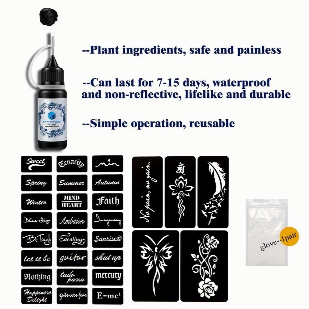 2 Sheets A4 Hollow Tattoo Stencil 1 Bottle Tattoo Dye Paste Personality ...