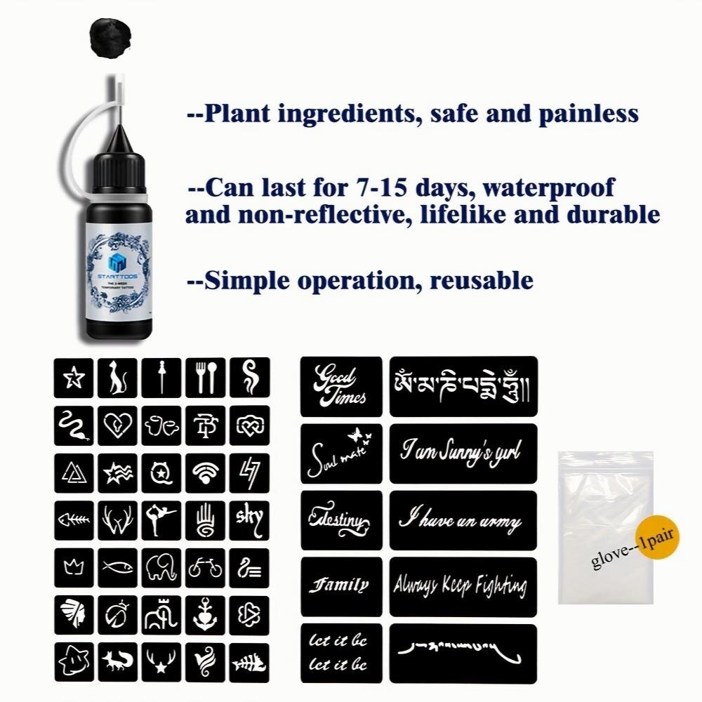 2 Sheets A4 Hollow Tattoo Stencil 1 Bottle Tattoo Dye Paste Personality ...