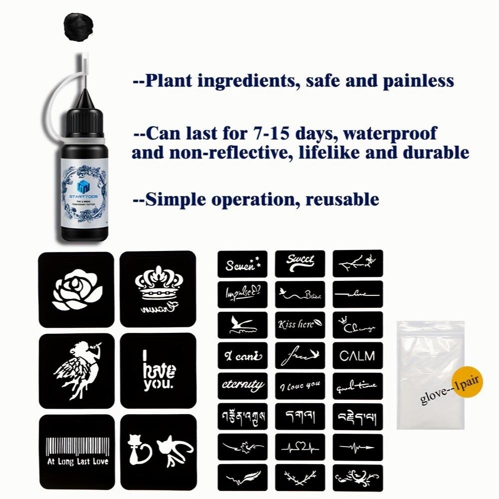 2 Sheets A4 Hollow Tattoo Stencil 1 Bottle Tattoo Dye Paste Personality ...