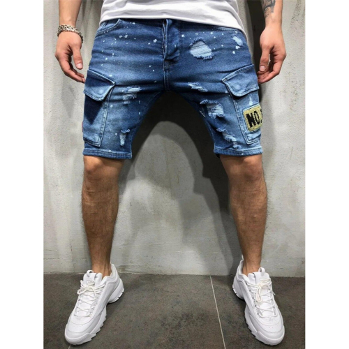 Summer ripped jeans shorts Men Vintage Ripped Short Jeans Streetwear ...