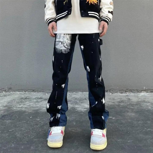 Retro sense splash ink graffiti jeanshigh street Harajuku pants ...
