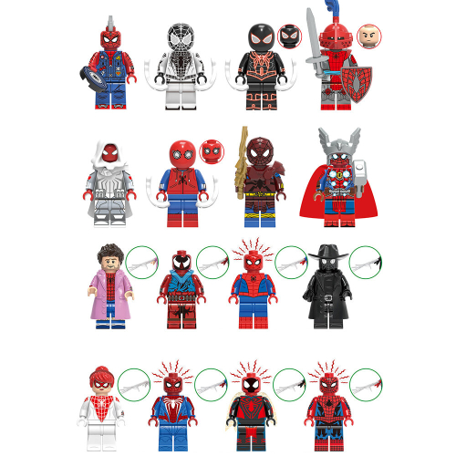 (Style C 16pcs) Across the Spider-Verse Spider-Man Minifigures Building Blocks Toy Action Figure ...