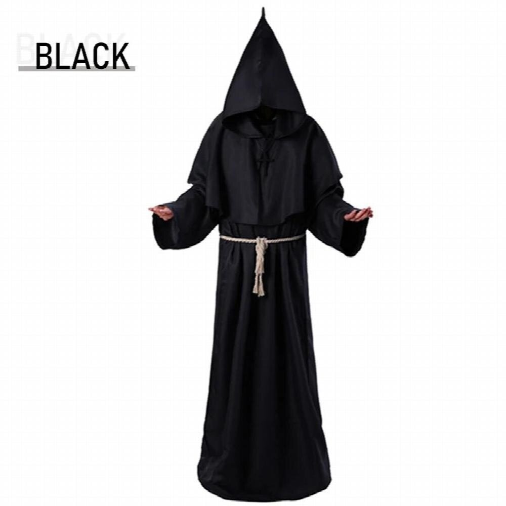 Monk Cloak Cosplay Medieval Hooded Monk Friar Robe Priest Costume ...