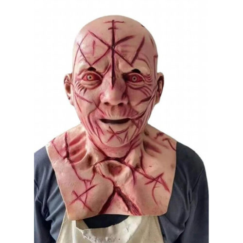 Bald Blood Scar Mask Scary Horror Bloody Headgear 3D Realistic Human ...