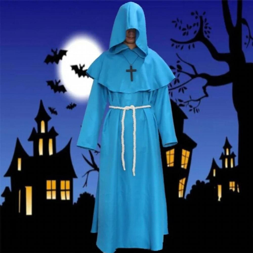 Medieval Monk Church Clergy Costume Mens Cosplay Witch Priest Hooded ...