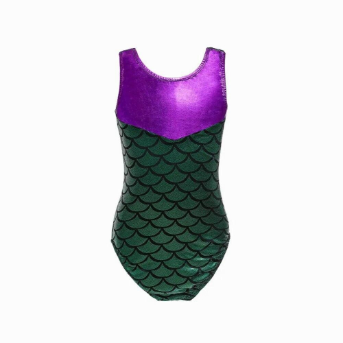 Kids Sleeveless Mermaid Scale Printed Splice Ballet Dancewear Leotard ...
