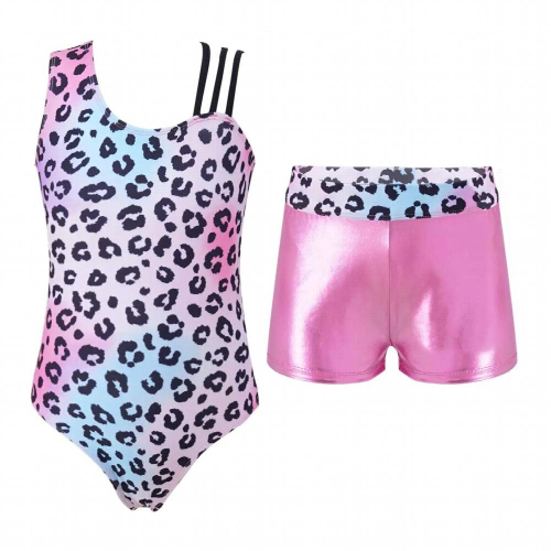 Sleeveless Leopard Ballet Dance Shorty Unitard Outfit Kids Girls ...