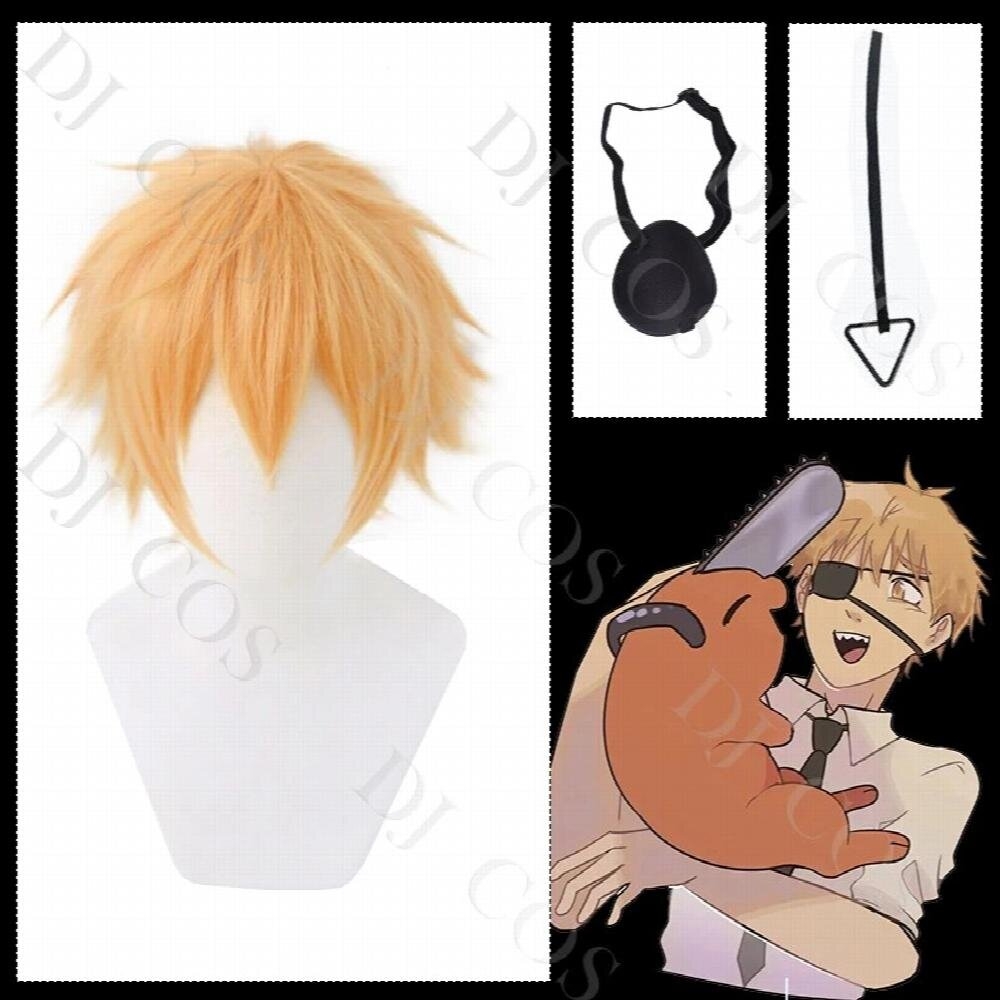 Denji Cosplay Wig Anime Chainsaw Man Golden Short Hair Eye Patch ...
