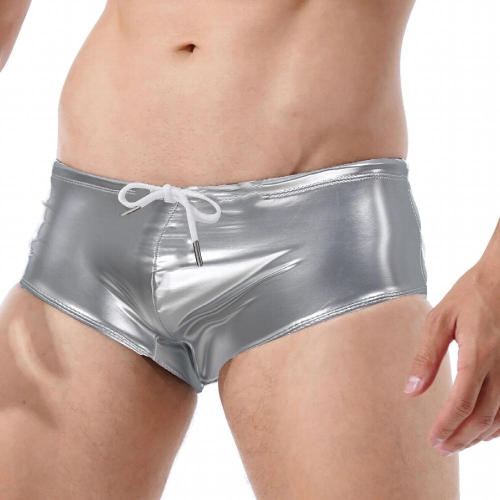 Men Wetlook Patent Leather Underwear Sexy Briefs Low Rise Drawstring
