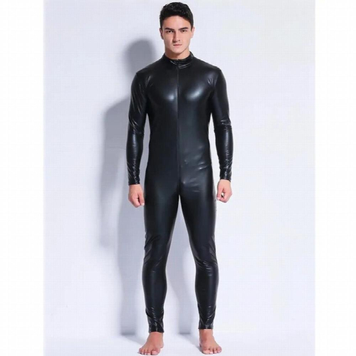 Men Sexy Faux Leather Bodysuit Wetlook PVC Latex Catsuit Erotic ...
