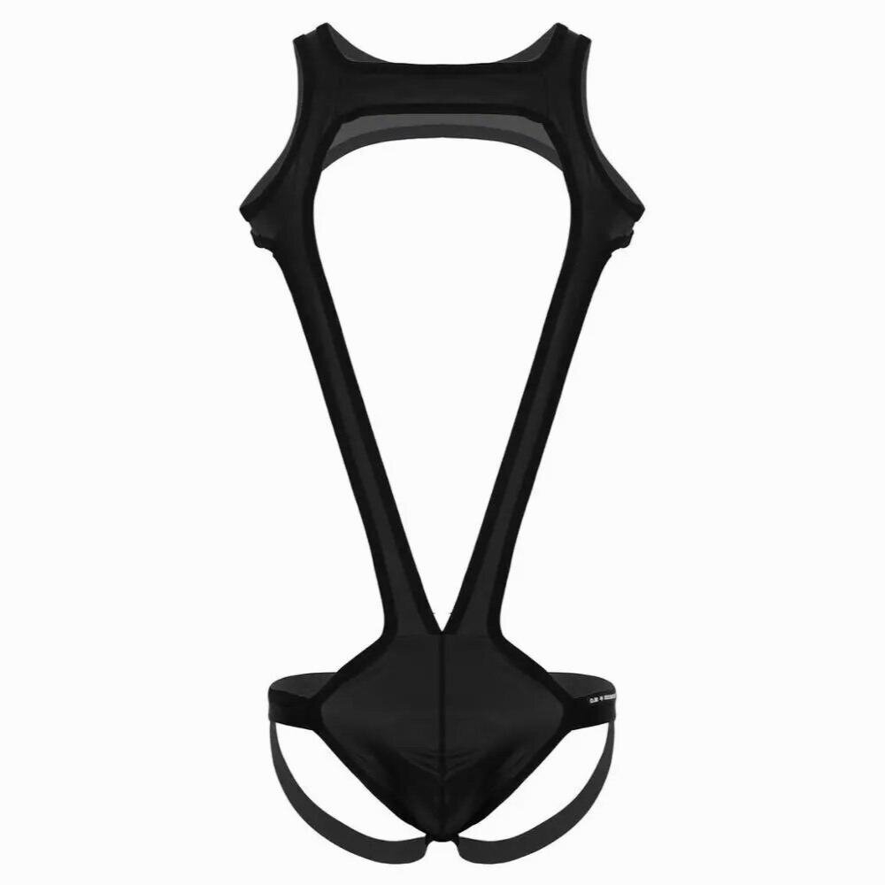 Mens One-piece Mankini Bodysuit Catsuit Metallic Shoulder Straps Bulge ...