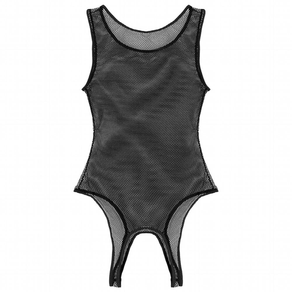 Mens Hollow Out Fishnet Lingerie Teddies Butt Hole Crotchless Bodysuit ...