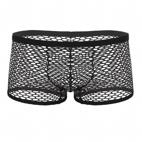 Men Underwear Mesh Sheer Fishnet Low Rise Bikini Transparent Boxer ...