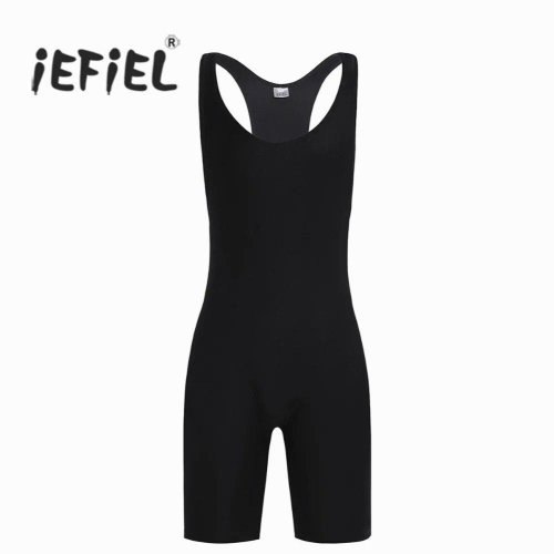 Mens Lingerie One Piece Sleeveless Solid Singlet Deep U Neckline Sex