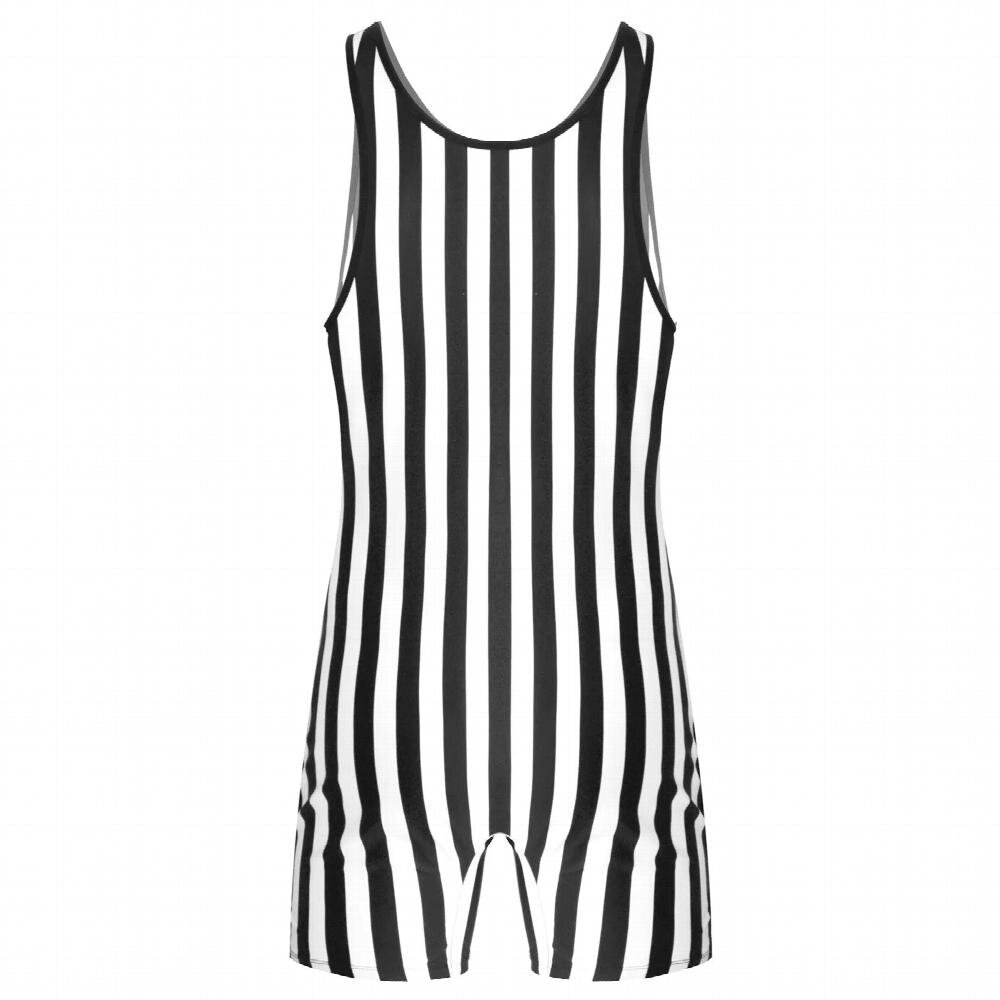 Mens Striped Wrestling Singlet Bodysuit Weight Lifting Stretchy Workout ...