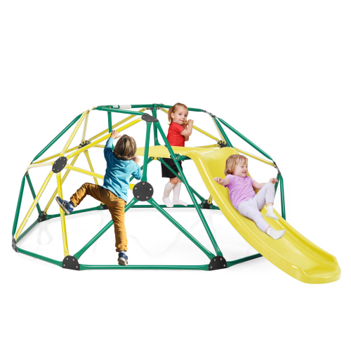 8FT Dome Climber Kids Toddler Climbing Frame w/ Slide & MetaL Structure ...