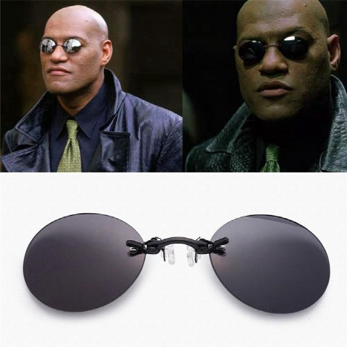 Round Rimless Clip on Nose Sunglasses Hacker Empire Matrix Morpheus ...