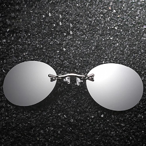 Round Rimless Clip on Nose Sunglasses Hacker Empire Matrix Morpheus Vintage Mini Sunglasses for ...