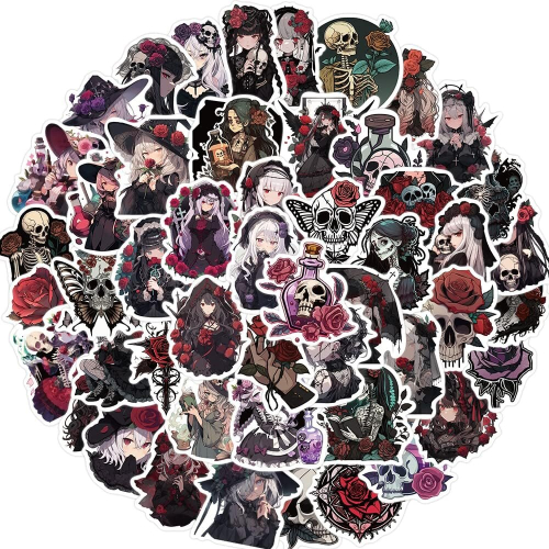 50Pcs Gothic Stickers Pack, Black and White Skull Stickers for Water ...