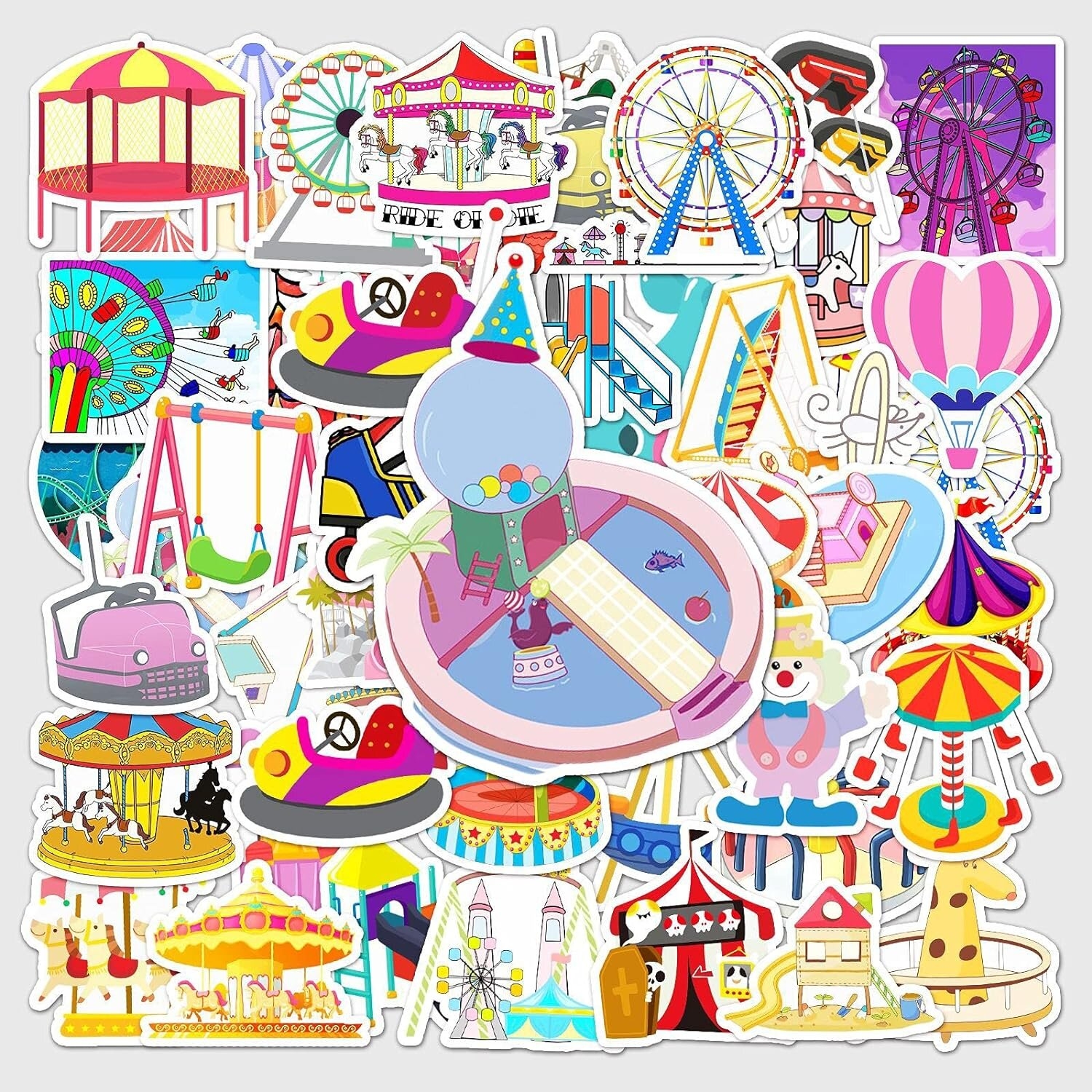 Amusement Park Cute Stickers,50 Pcs Cartoon Decals for Party Supplies ...