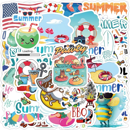 Summer Pool Stickers for Water Bottles, 52 PCS Stickers Cute Cartoon ...