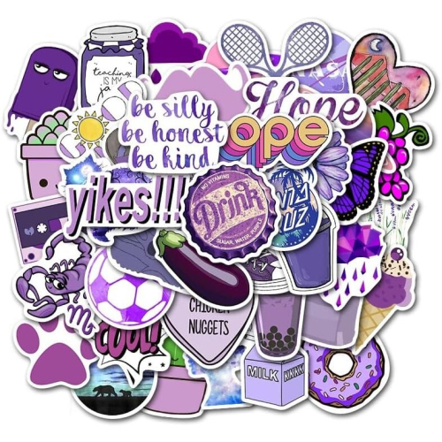 50 PCS Cute Purple Stickers for Water Bottles HydroFlask, Waterproof ...