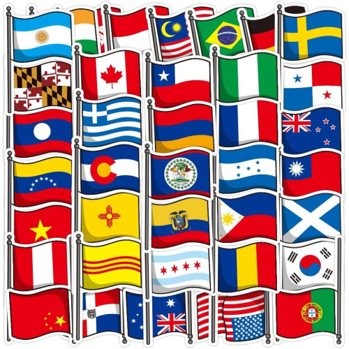 National Flag Country Stickers - 50 Pcs Cartoon Lovely PVC Kawaii ...