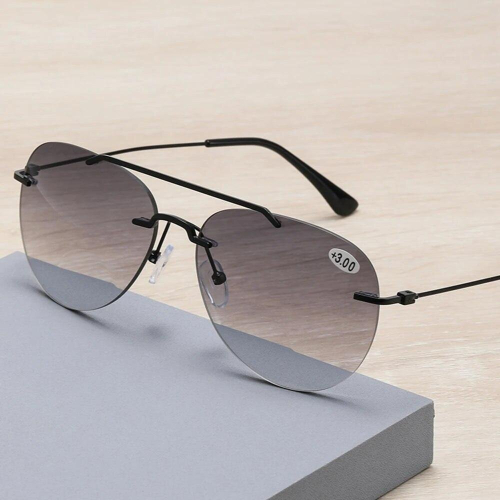 Oversized Rimless Double Bridge Pilot Frame See Near and Far Grey ...
