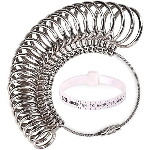 Ring Sizer Gauge Set Metal Finger Measure Sizing Measuring with Plastic ...
