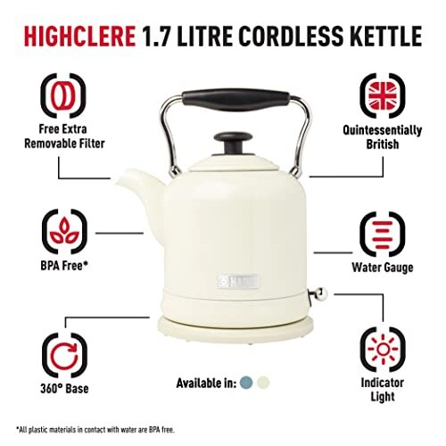 Highclere Cream Kettle - Lightweight, Easy To Use - 1.7L Stainless ...