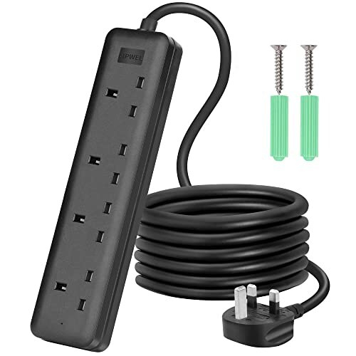 Black Extension Lead 1m Extension Cord 4 Way Multi Plug Socket ...