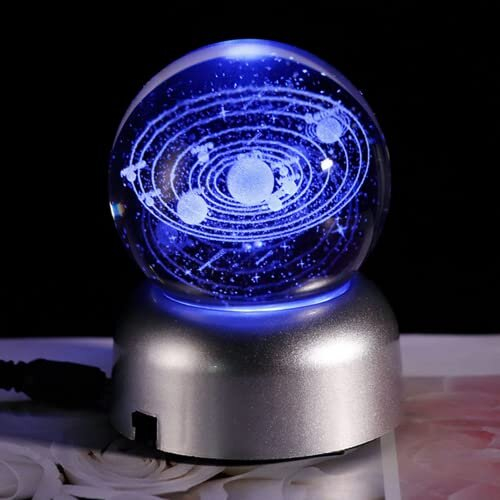 3D Solar System Model 80mm Crystal Ball With Round LED Light Base ...