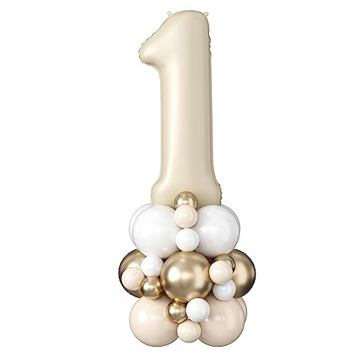Number 1 Balloon Cream 40 Inch Number 1 Foil Balloon Beige Giant Number One Balloon Tower Stand ...