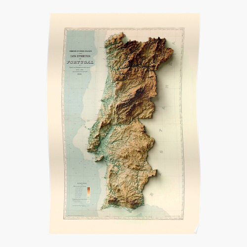 Posters 1906 Portugal Relief Map 3D digitally-rendered 16x20 inch or ...