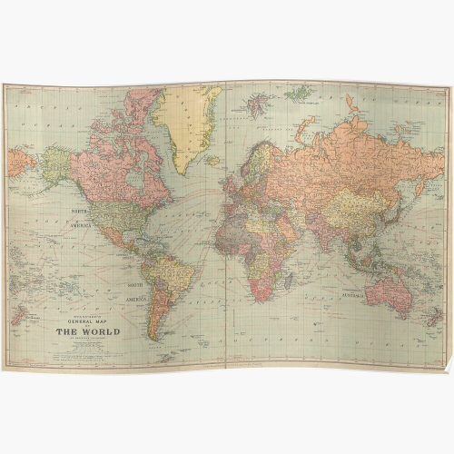 Posters General Map of the World by Stanford year 1922 16x20 inch or ...