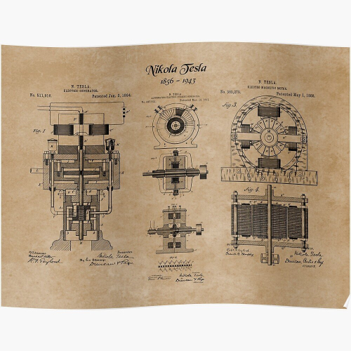 Posters Nikola Tesla Electric Generator Inventions Patent Blueprints ...