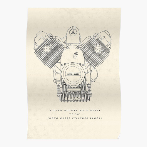 Posters Moto Guzzi engine, technical drawing, italian motorcycle, old ...