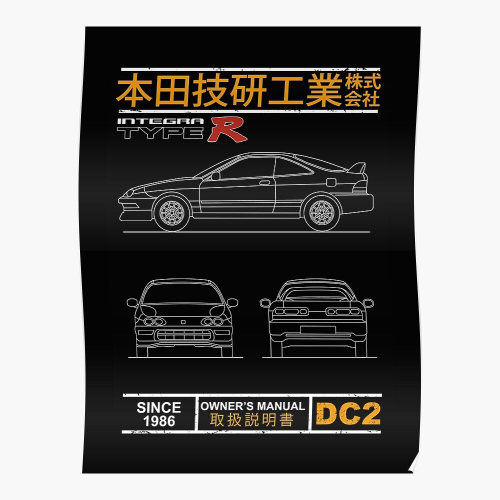 Posters Blueprint of the Integra Type R 16x20 inch or 20x20 inch Wall ...