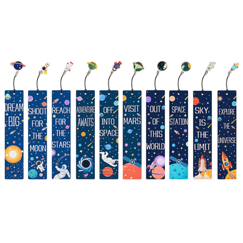 10PCS Space Ship Theme Bookmarks with Metal Charms Planet Inspirational ...