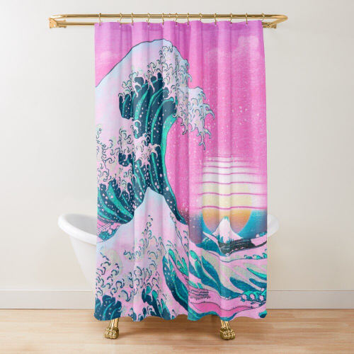 Shower Curtains Vaporwave Aesthetic Great Wave Off Kanagawa Retro ...