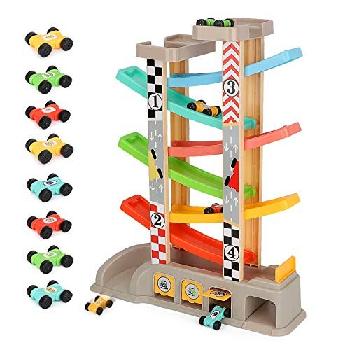 Veluoess Ramp Racer Toy with 8 Mini Cars and 3 Car Garage, Race Track ...