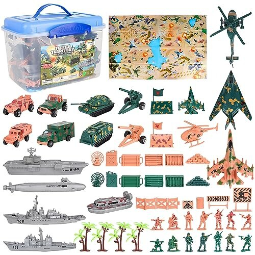 deAO 56 Pieces Army Play Set with Play Map, Toy Soldiers, Army Toys for ...