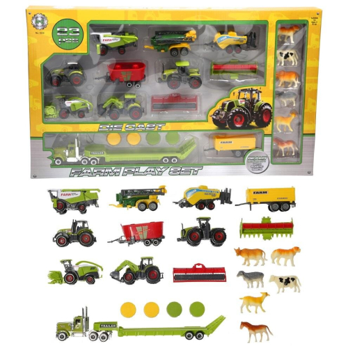Large 18 Piece Diecast Plastic Tractor Farm Animals And Vehicles Toy ...