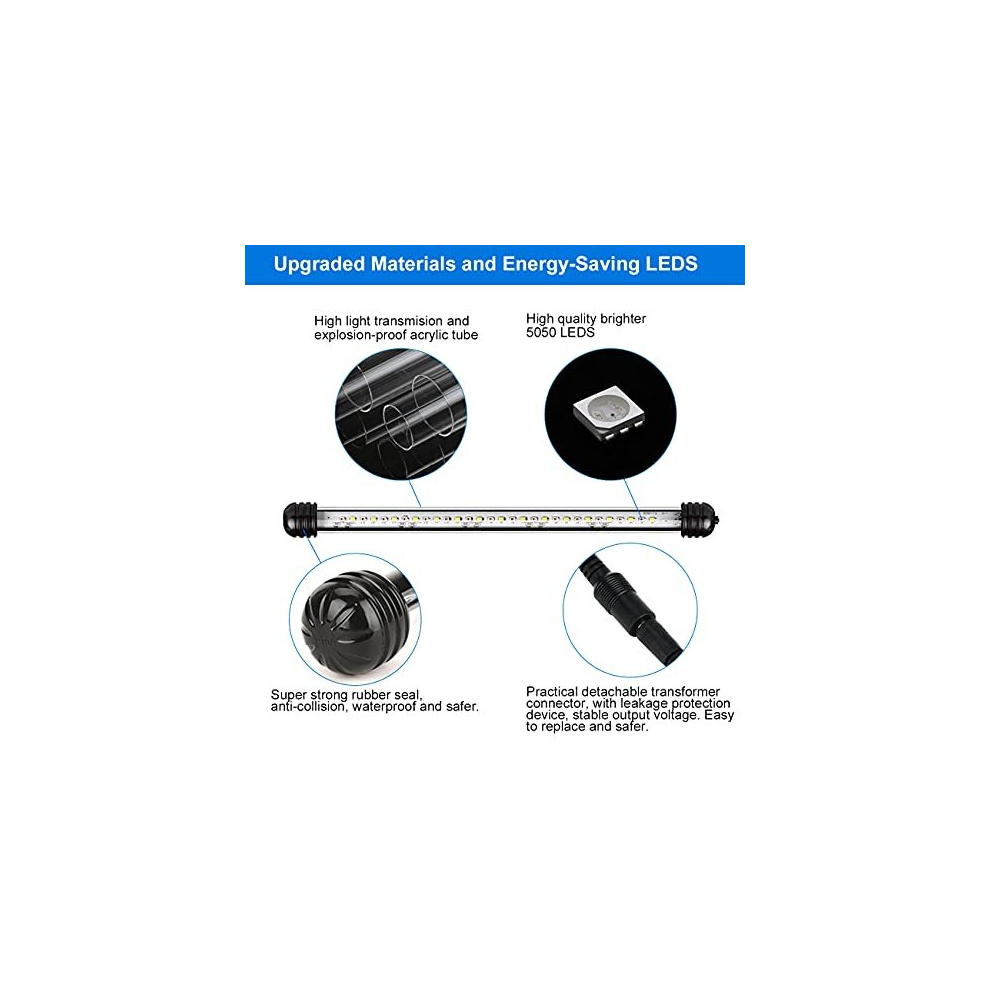 VARMHUS LED Aquarium Lighting, Aquarium Lamp White and Blue Color Changing Submersible Fish Tank ...