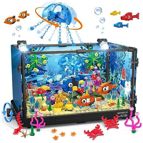 HOGOKIDS Fish Tank Building Set with LED Light - 725PCS Aquarium with ...