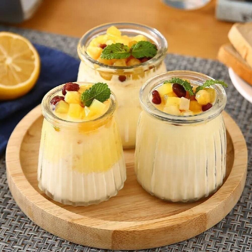 2pcs Transparent Glass Yogurt Pudding Cup with Lid Jelly Ice-cream Milk ...